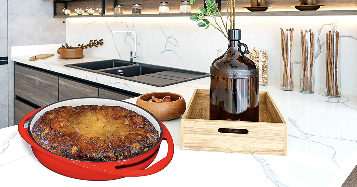 Amazon: Double Handled Enameled Red Cast Iron Round Dish Pan $25 ...